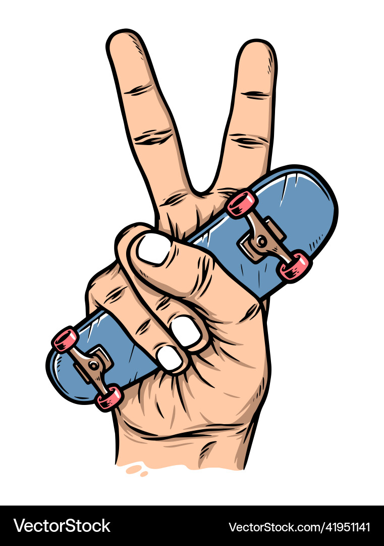 Skateboard and peace hand sign Royalty Free Vector Image