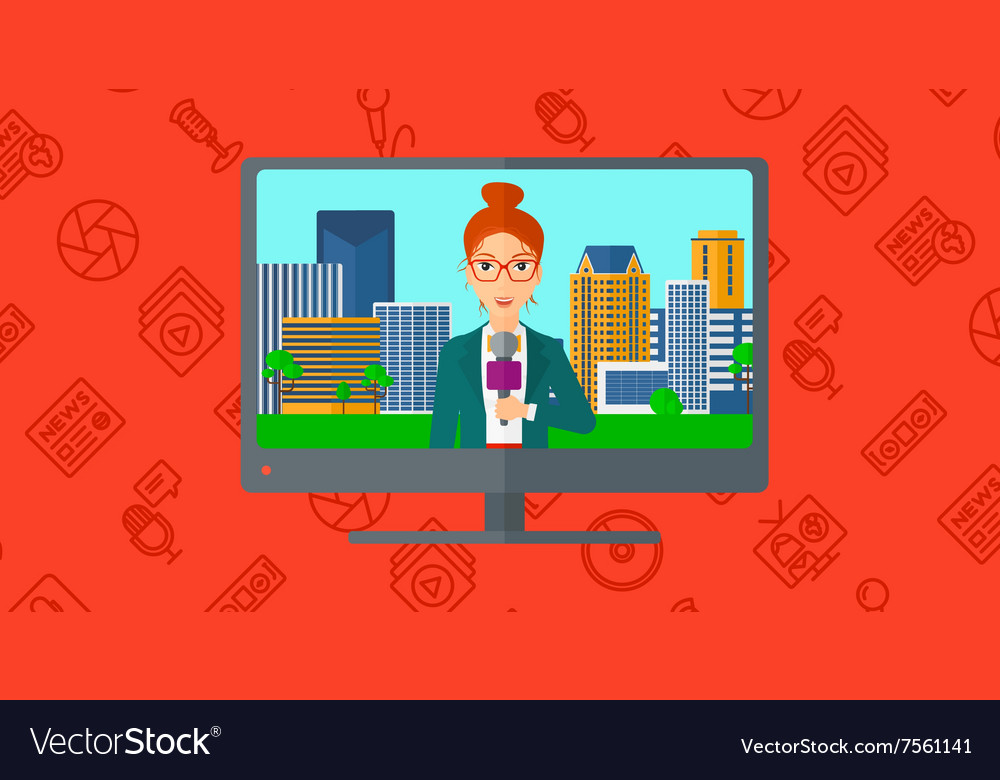 Television set broadcasting interview Royalty Free Vector