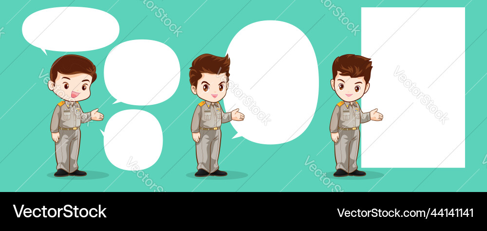 Thai government officers in uniform presenting Vector Image