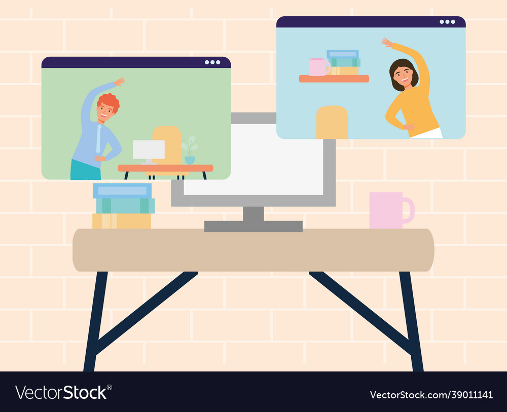 Workers practicing active break online Royalty Free Vector