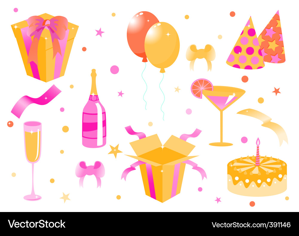 Cartoon birthday icons Royalty Free Vector Image