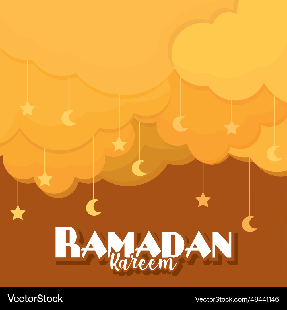 Colored clouds with star and moon shapes ramadan Vector Image