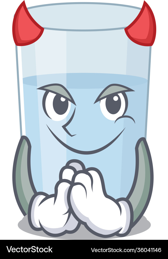 Glass water clothed as devil cartoon character Vector Image