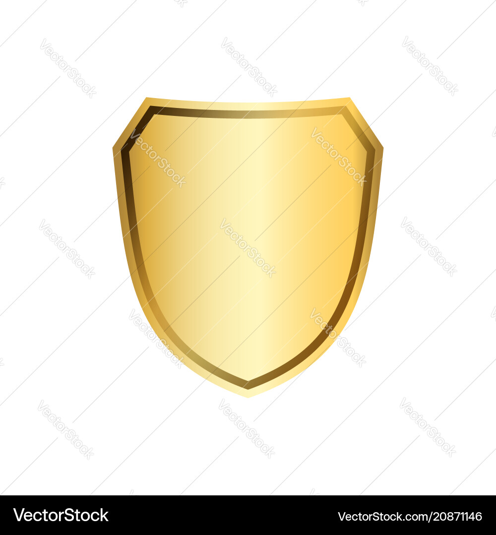 Gold shield shape icon 3d golden emblem sign Vector Image