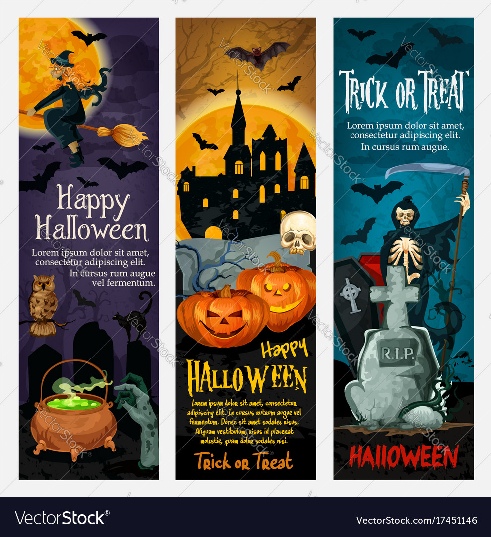 Happy halloween banner with ghost and pumpkin Vector Image