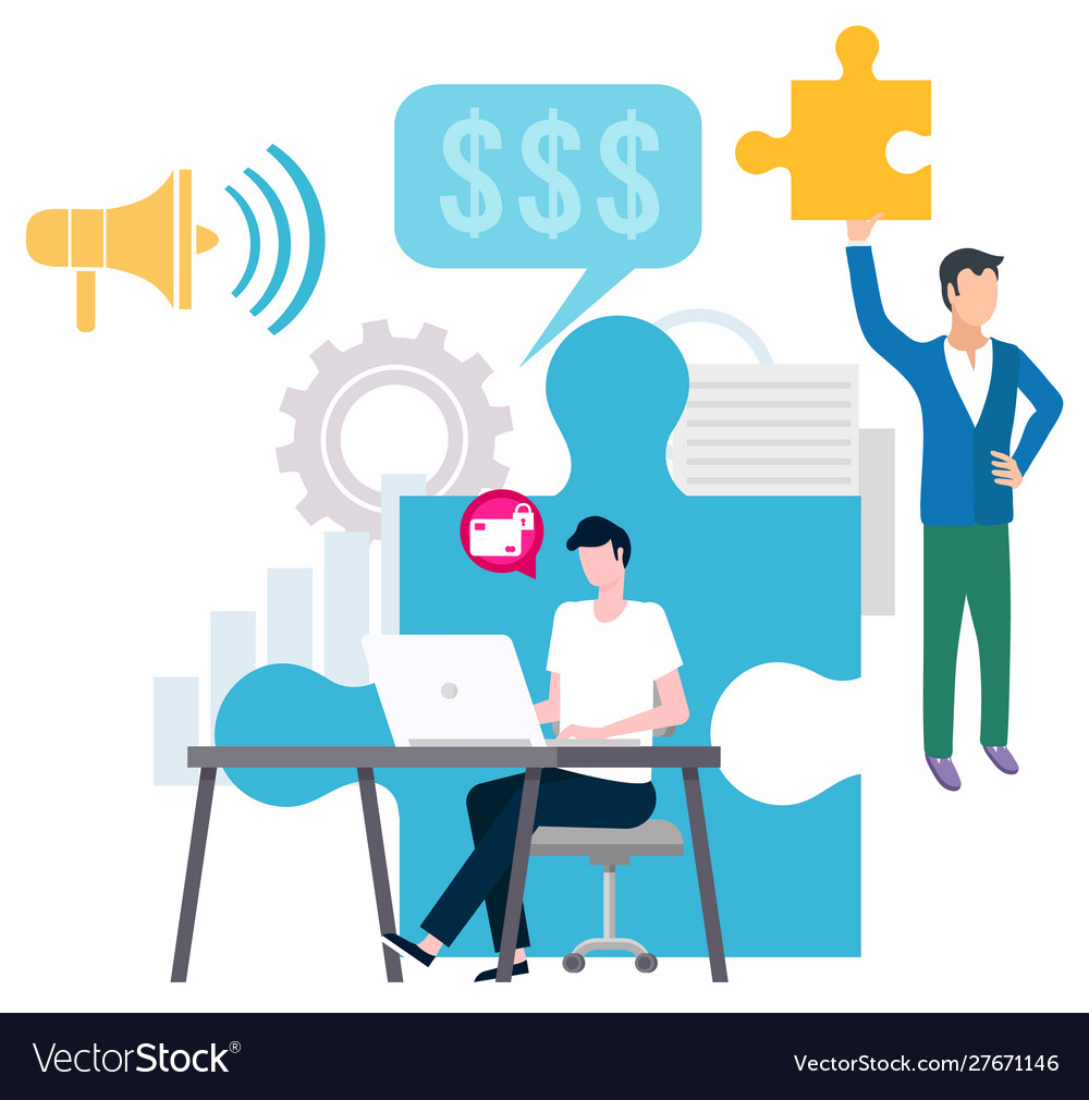 Man working in office using laptop computer Vector Image