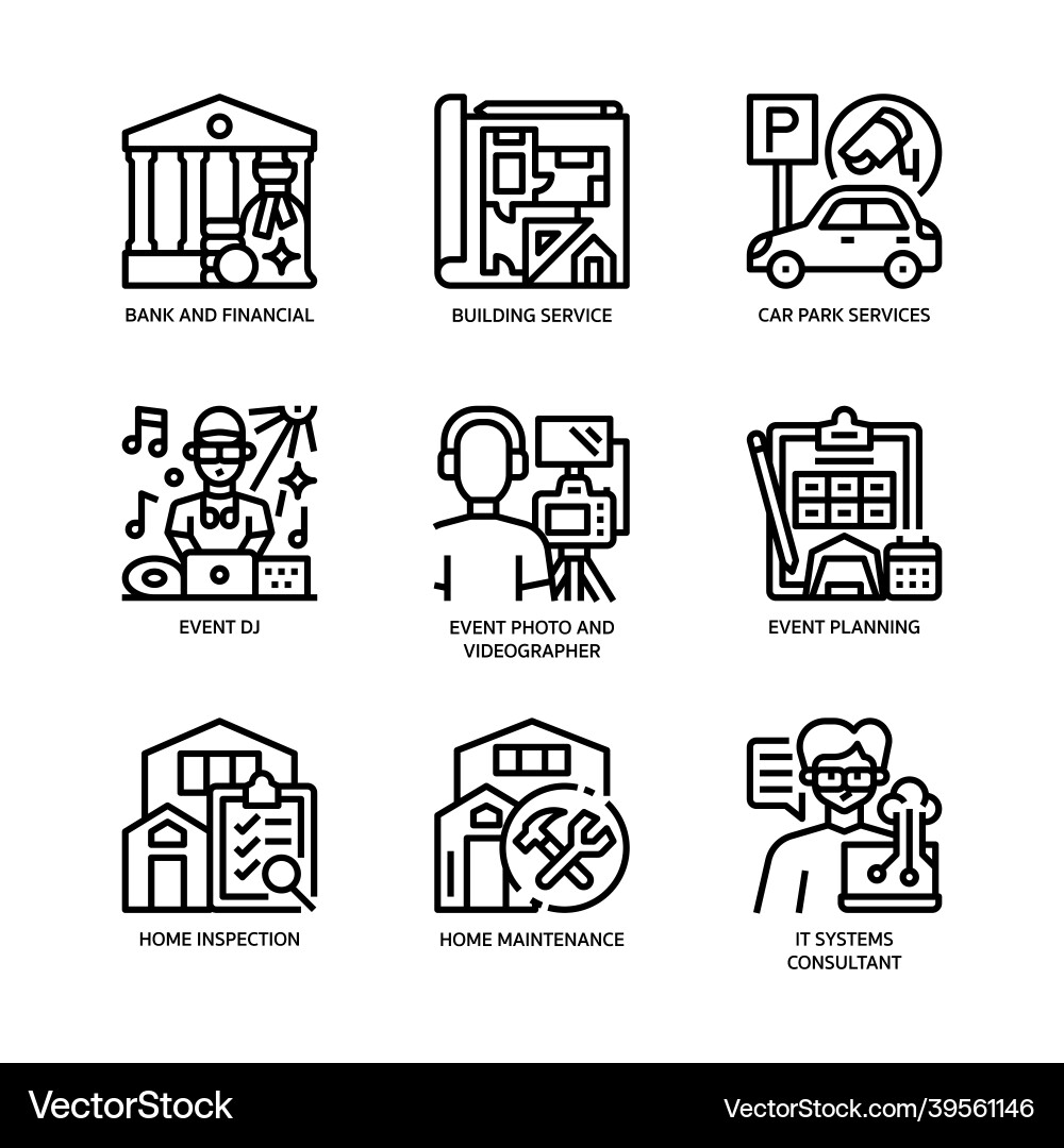 Services business icons set Royalty Free Vector Image