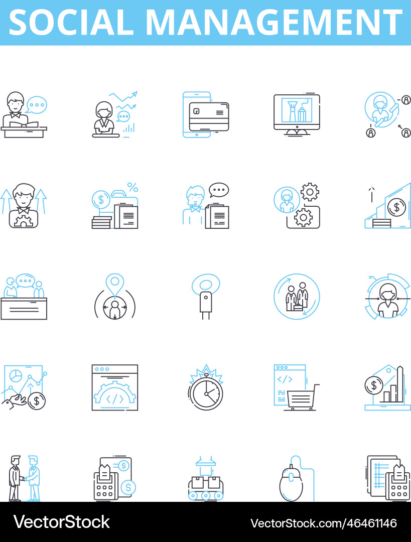 Social management line icons set Royalty Free Vector Image