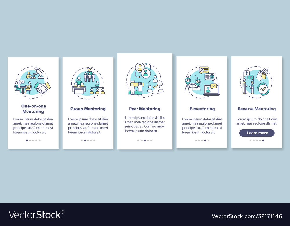 Types mentoring onboarding mobile app page Vector Image