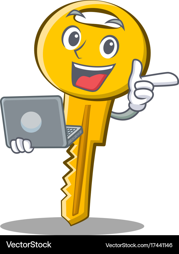 With laptop key character cartoon style Royalty Free Vector