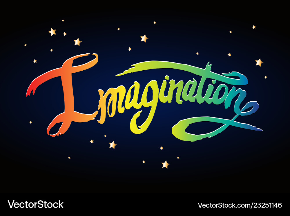 Word imagination hand drawn lettering bright font Vector Image