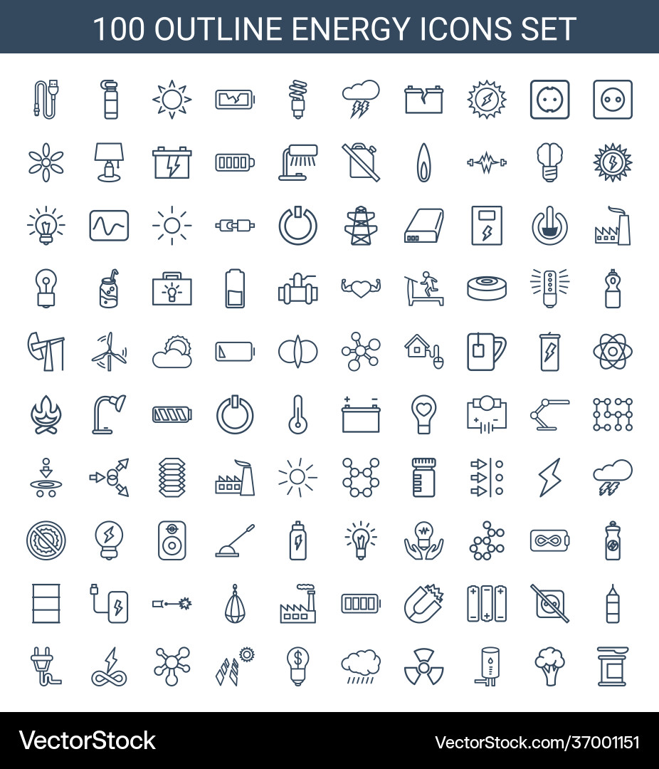 100 energy icons Royalty Free Vector Image - VectorStock