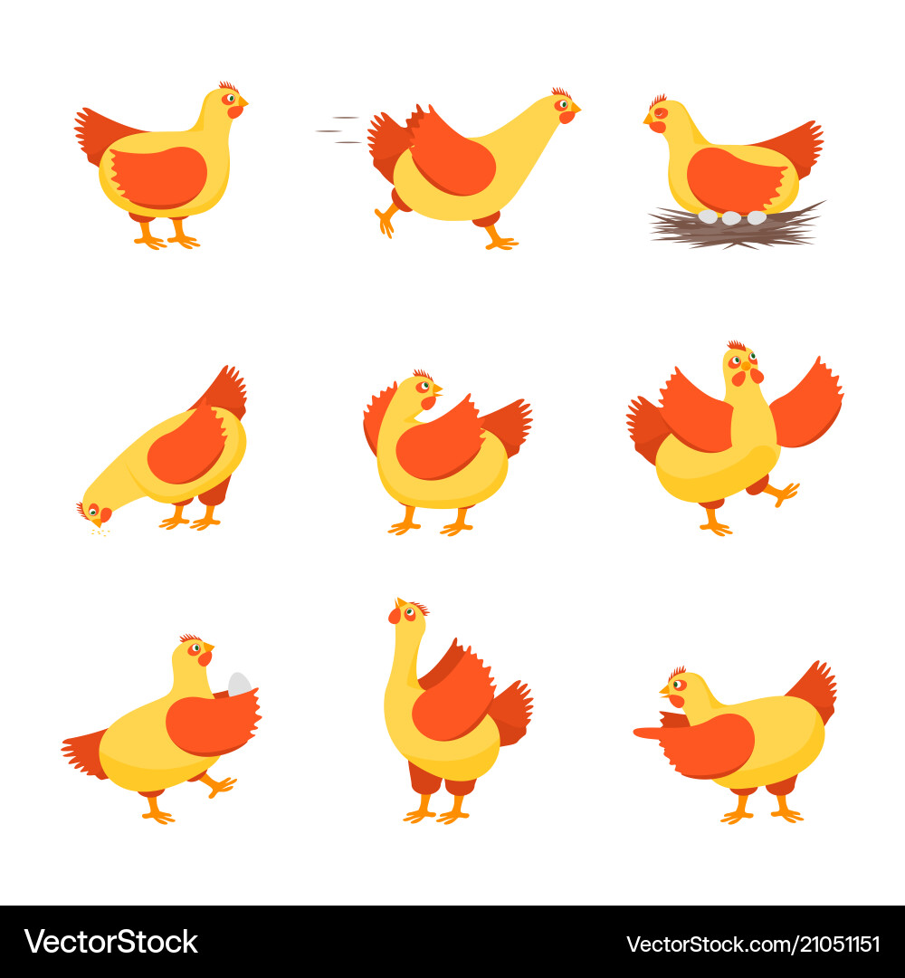 Cartoon characters happy hens set Royalty Free Vector Image