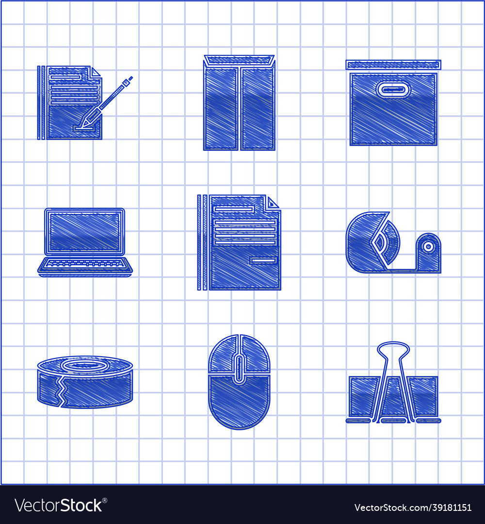 Set file document computer mouse binder clip Vector Image