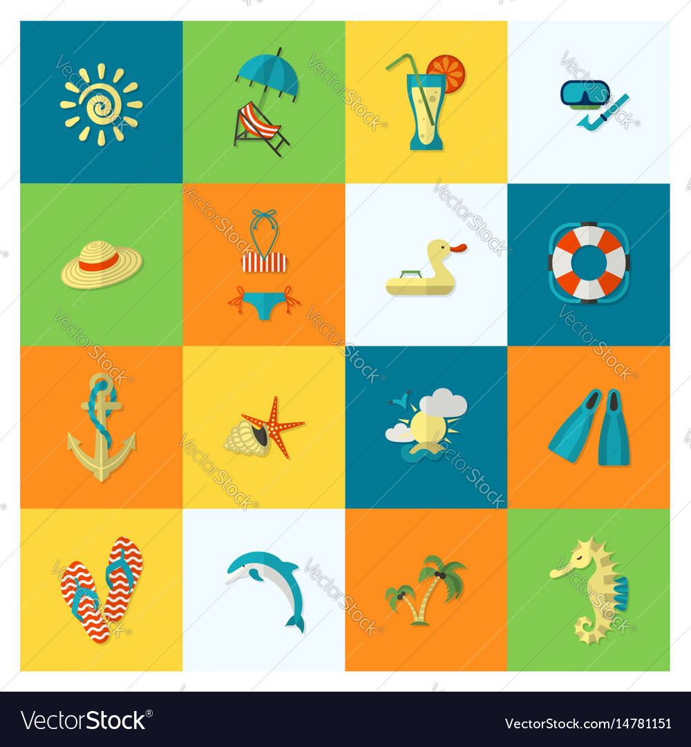 Summer and beach simple flat icons Royalty Free Vector Image