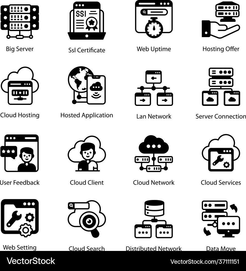 Web hosting and storage services icons in modern f