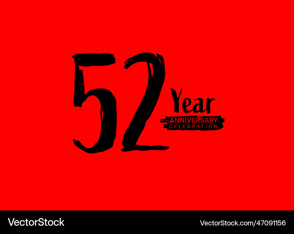 52 years anniversary celebration logo on red Vector Image