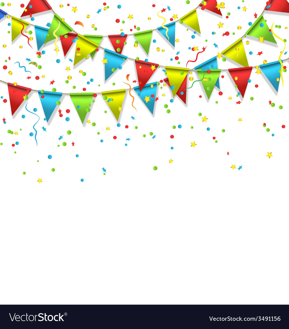 Buntings with confetti isolated on white Vector Image