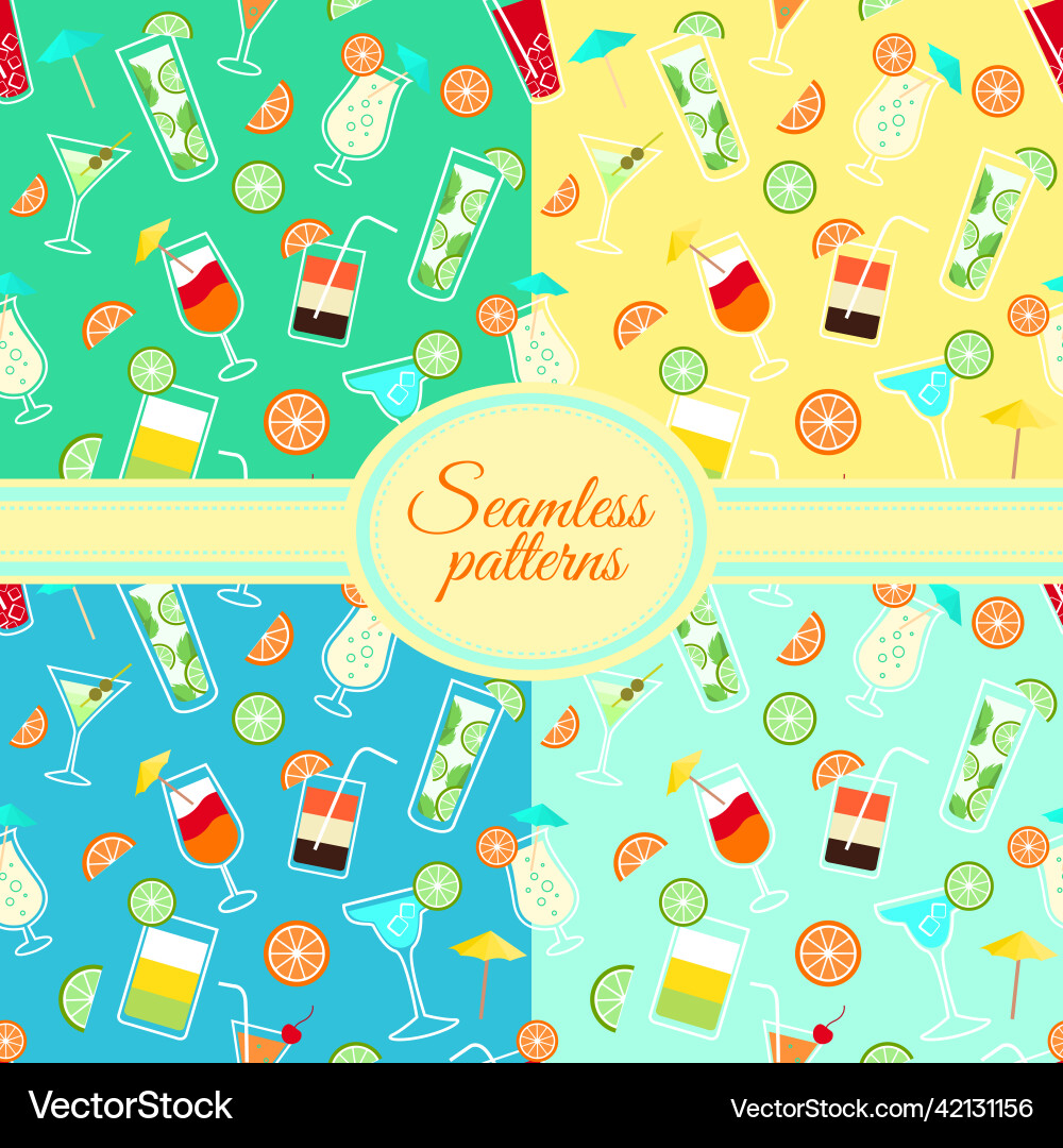 Collection of seamless patterns with cocktail Vector Image