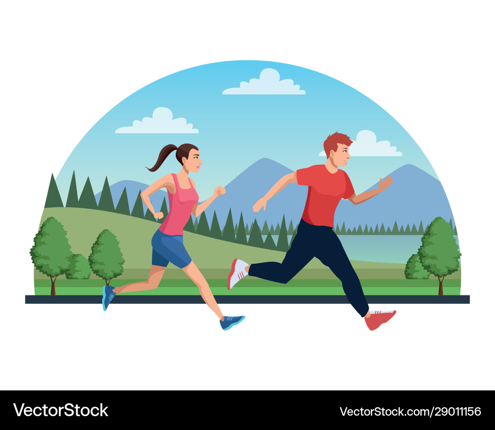 Couple people running in road Royalty Free Vector Image