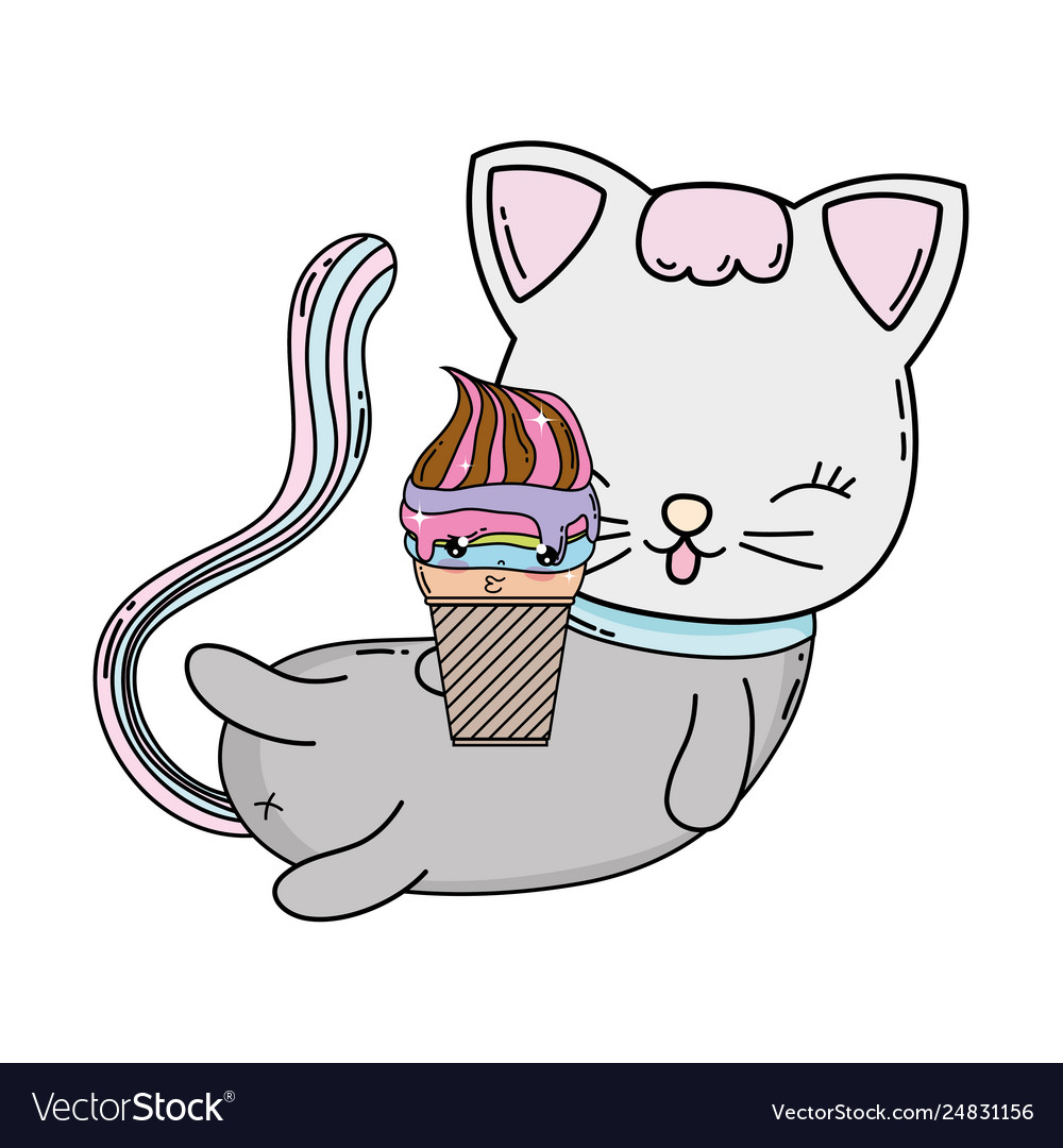 Cute cat with ice cream Royalty Free Vector Image