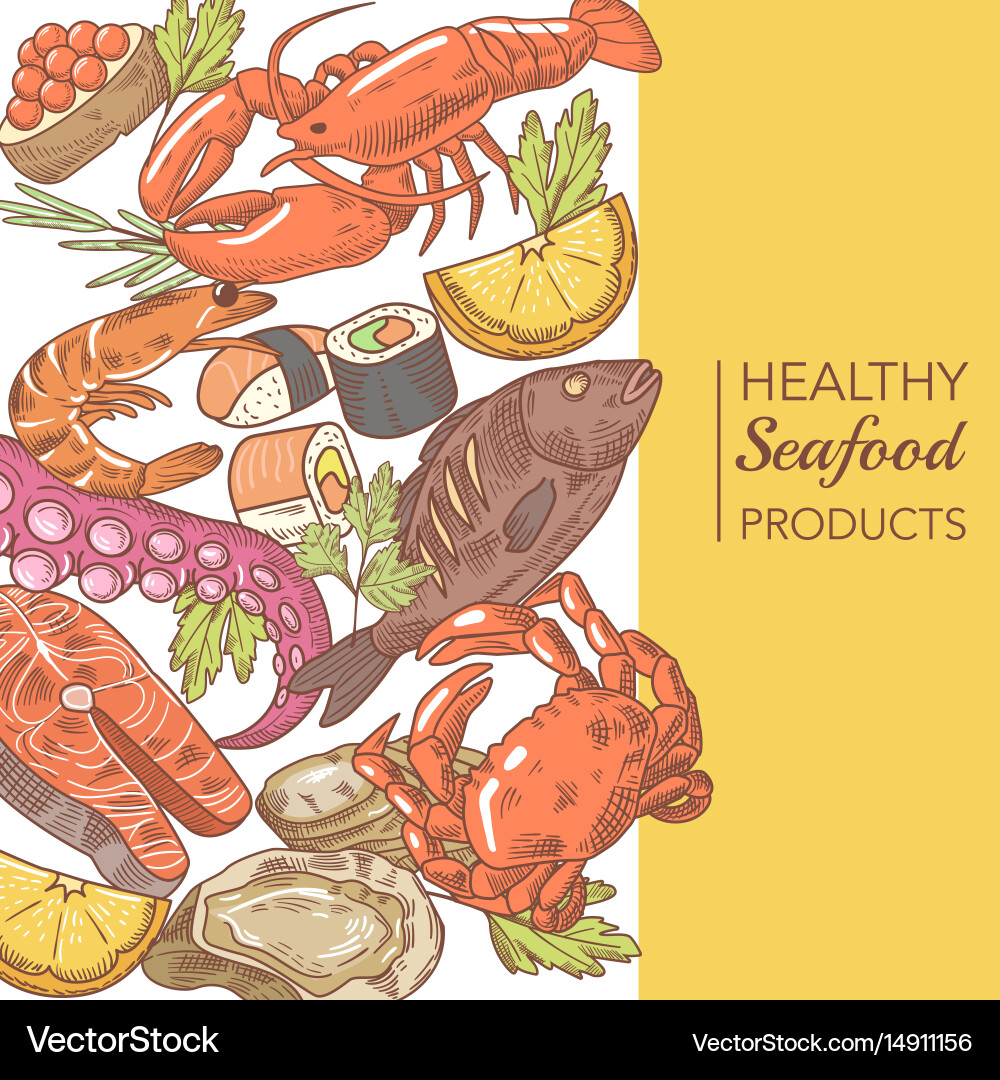 Hand drawn seafood design with octopus salmon Vector Image