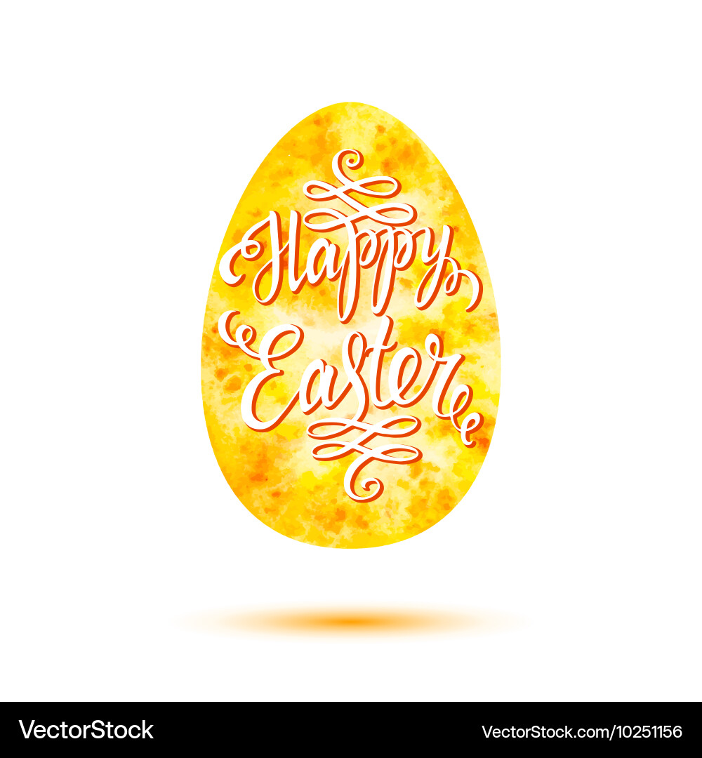Happy easter lettering on yellow watercolor egg Vector Image