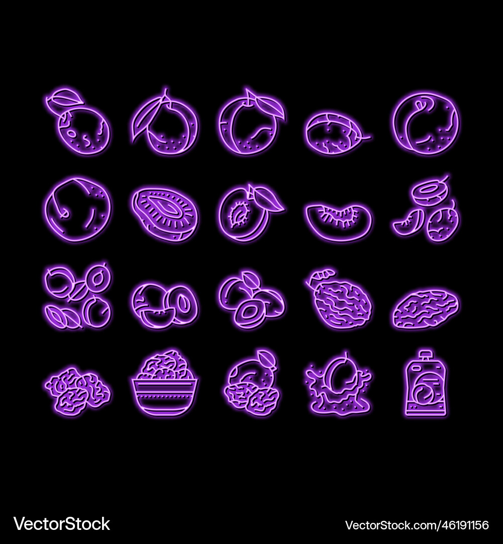 Plum fruit green red prune neon glow icon Vector Image