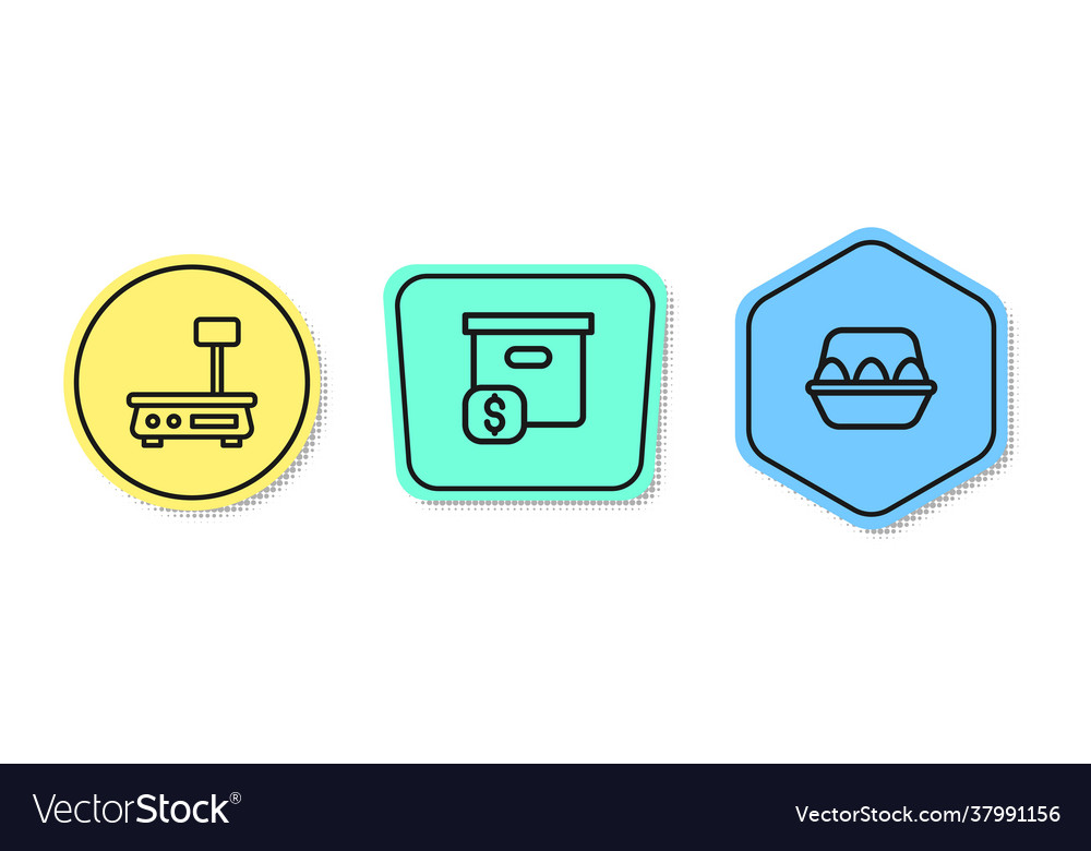 Set line electronic scales carton cardboard box Vector Image