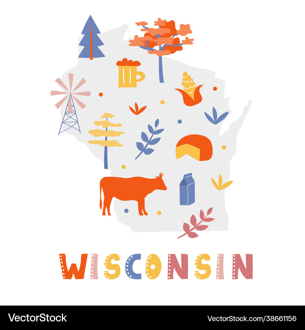 Usa map collection state symbols on gray Vector Image