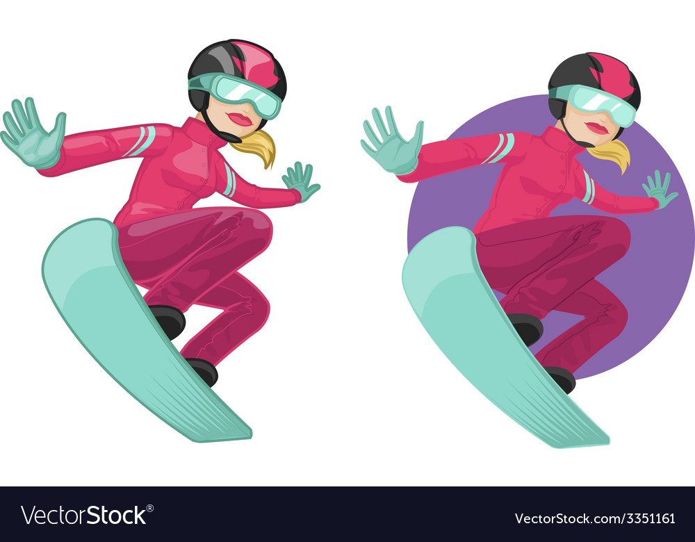 Cute young caucasian woman on snowboard Royalty Free Vector
