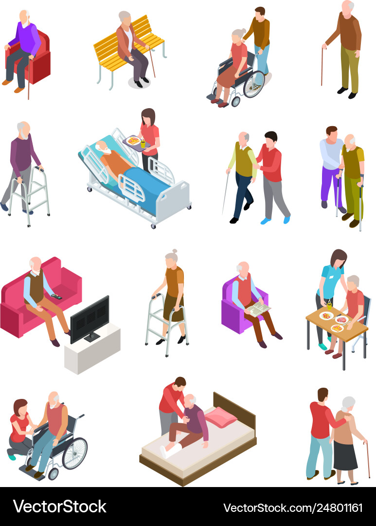 Elderly people isometric senior persons helper Vector Image