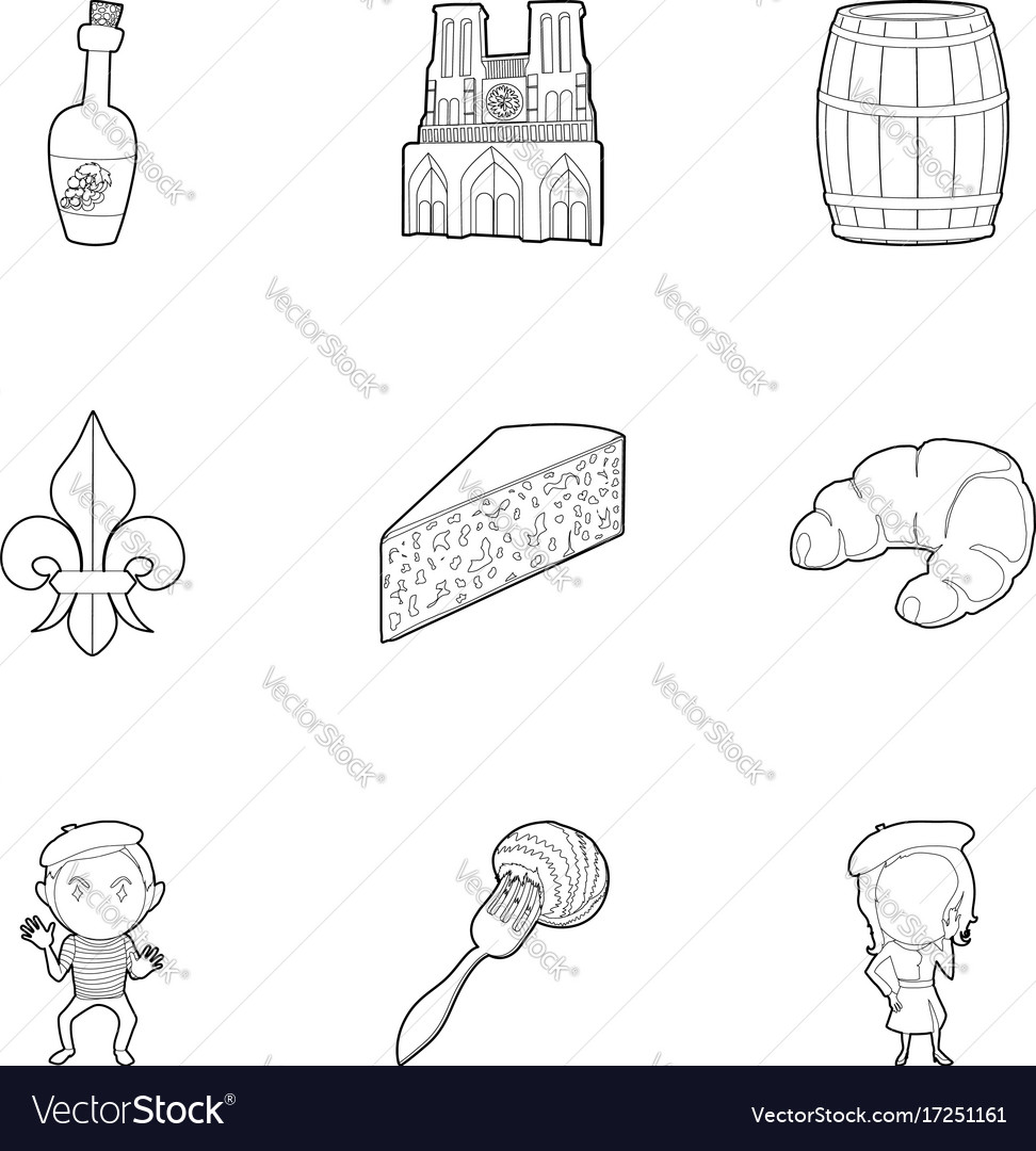 French food icons set outline style Royalty Free Vector French food icons set outline style Royalty Free Vector