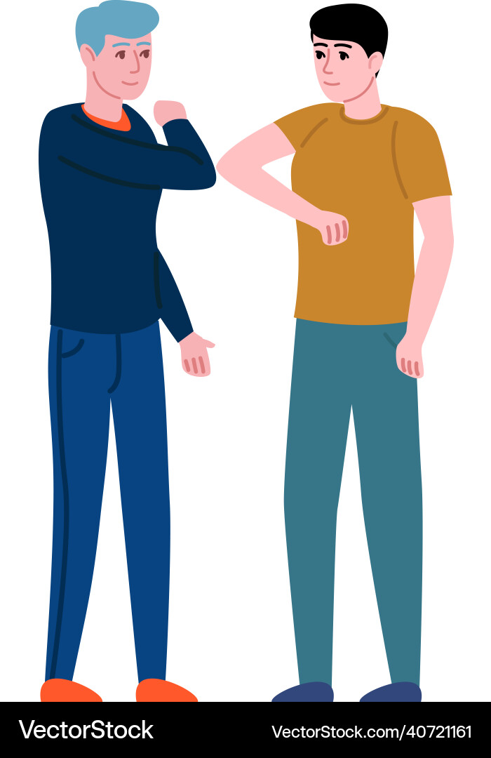 Men greeting with elbow bumps guys touching Vector Image