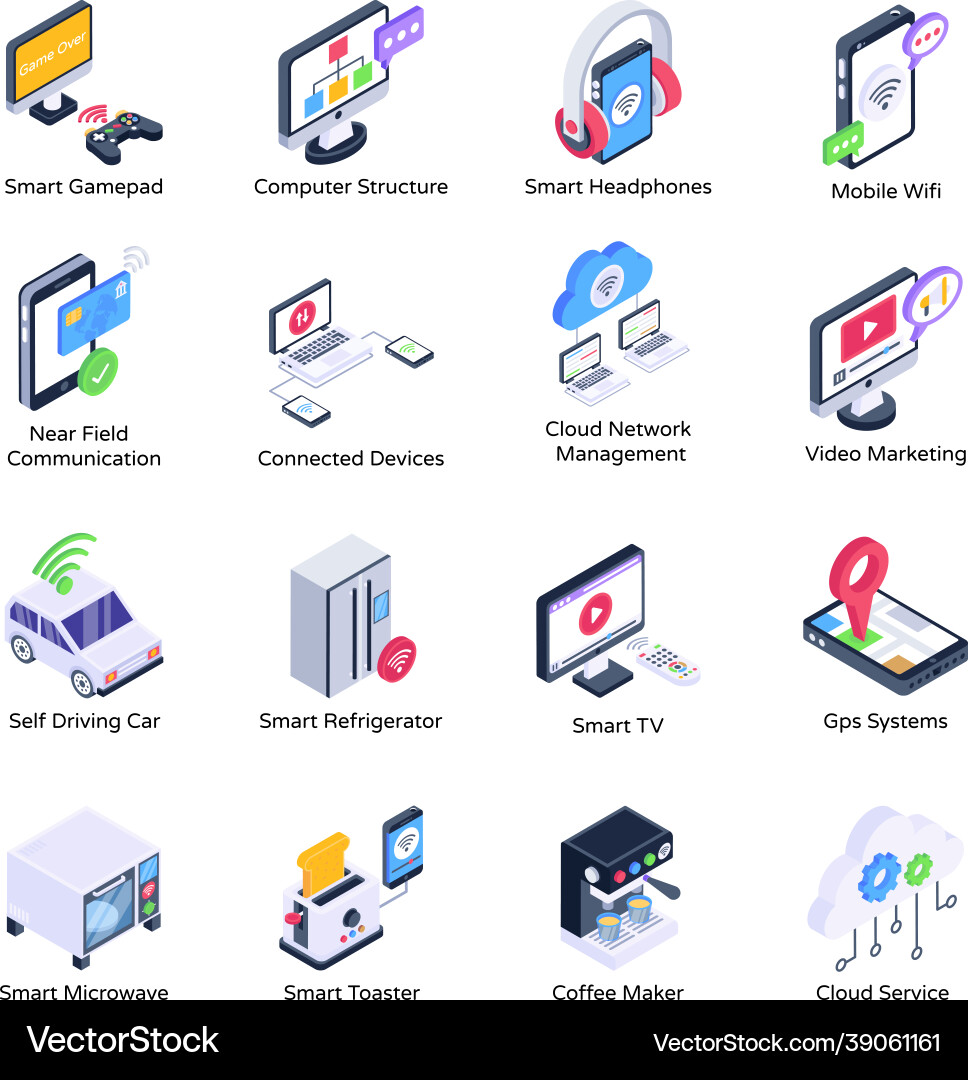 Pack of iot isometric icons Royalty Free Vector Image