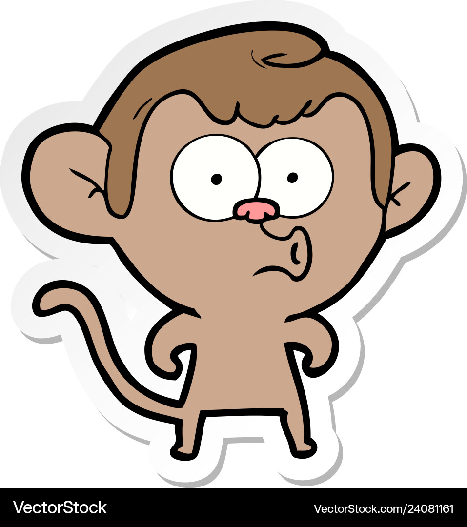 Sticker of a cartoon hooting monkey Royalty Free Vector