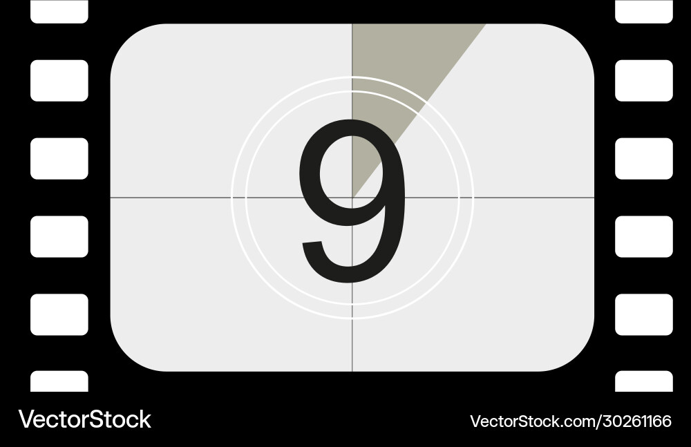 Classic movie countdown frame at number nine Vector Image