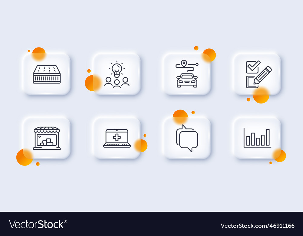 Column chart checkbox and messenger line icons Vector Image