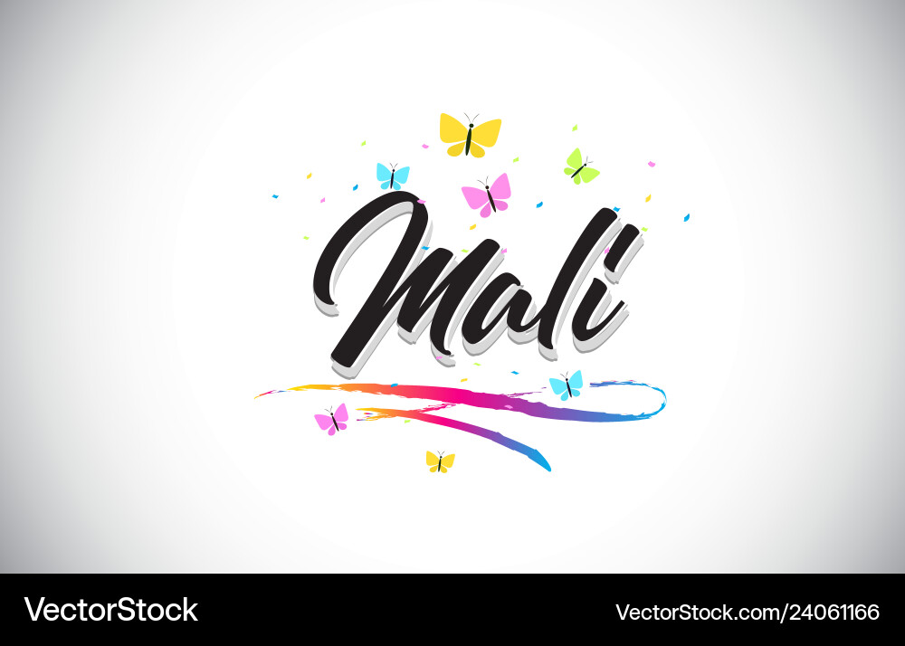 Mali handwritten word text with butterflies Vector Image