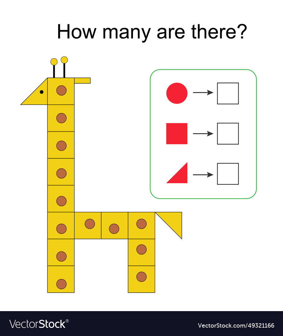 Math activity for kids how many geometric shapes Vector Image