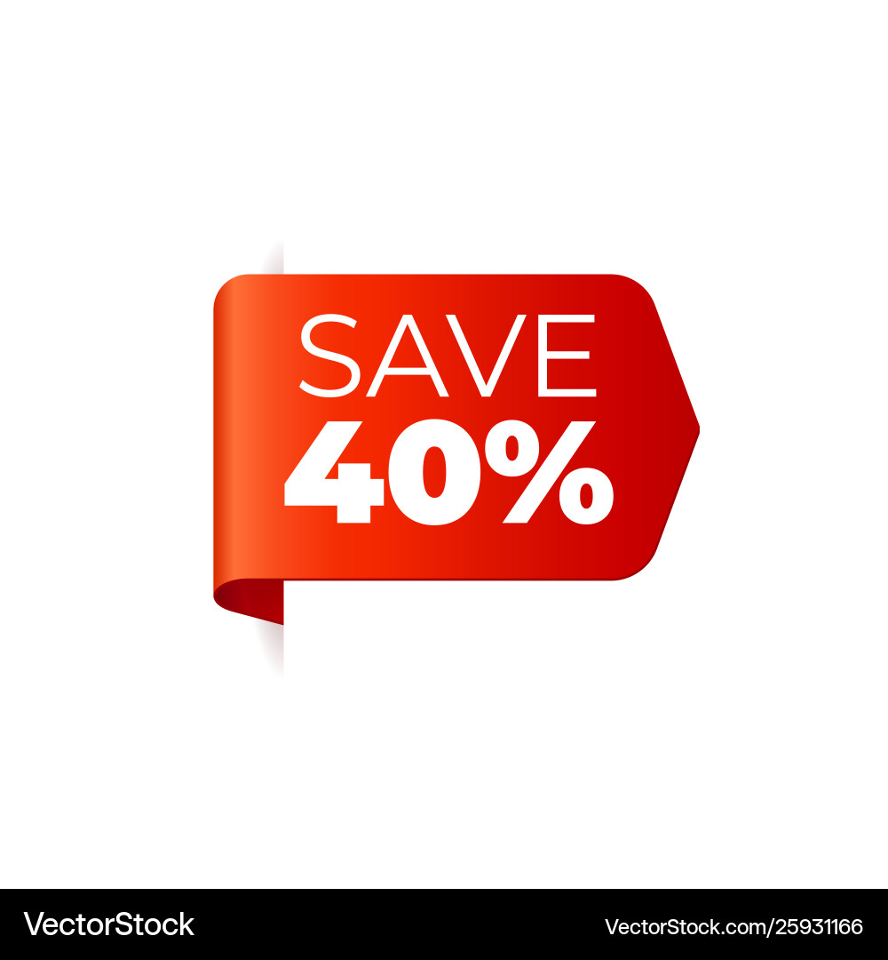 Red banner left bookmark save 40 percent Vector Image