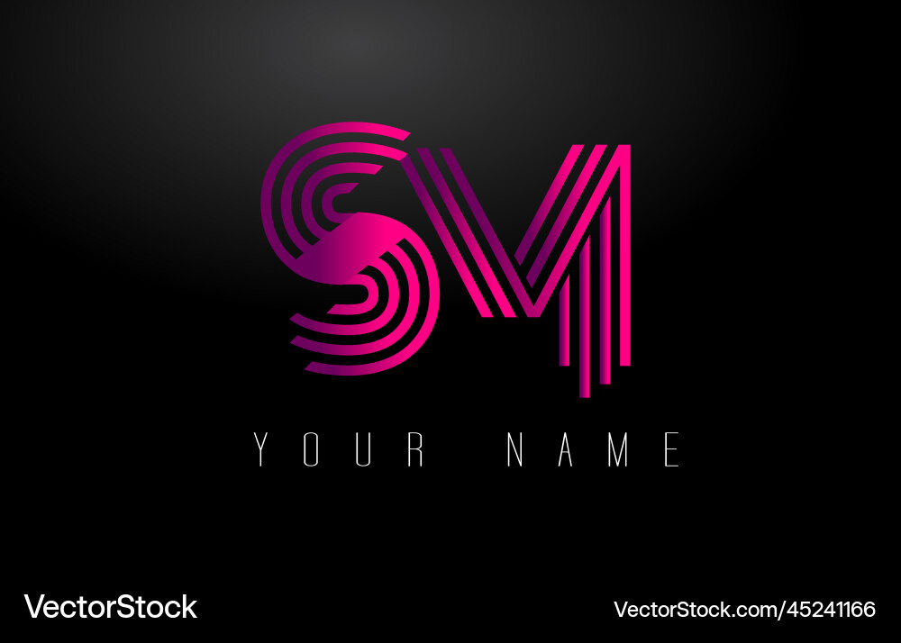 Sm magenta lines letter logo creative line Vector Image