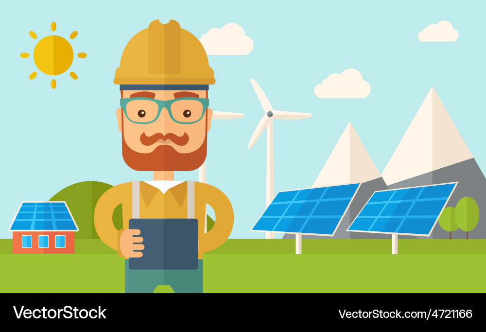Young male standing with blueprint Royalty Free Vector Image