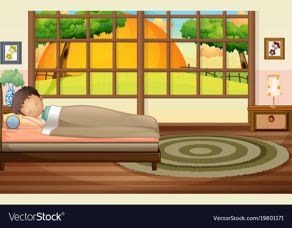 Boy sleeping in bedroom Royalty Free Vector Image