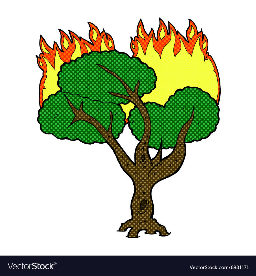 Comic cartoon burning tree Royalty Free Vector Image