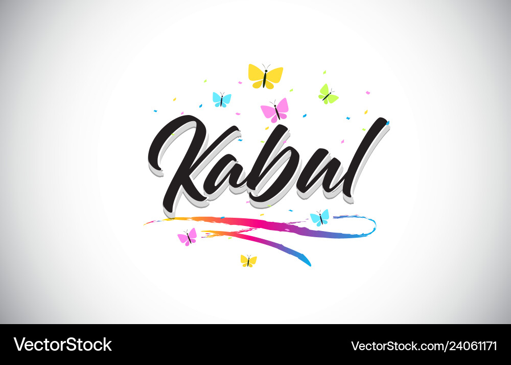 Kabul handwritten word text with butterflies Vector Image
