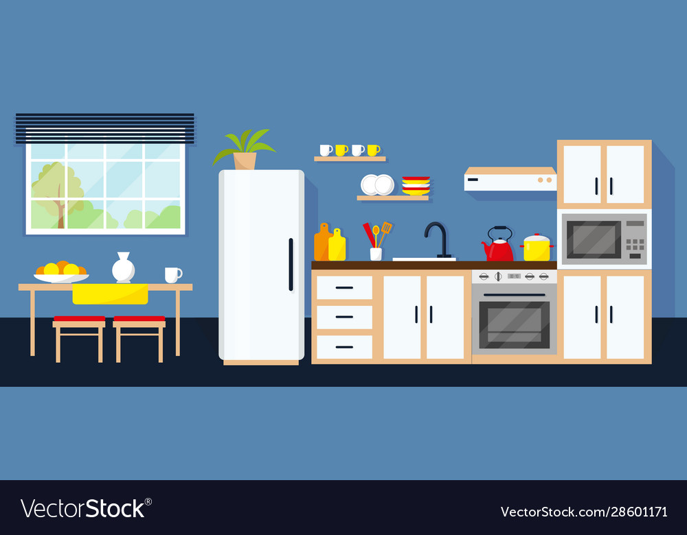 Kitchen interior with table and window Royalty Free Vector