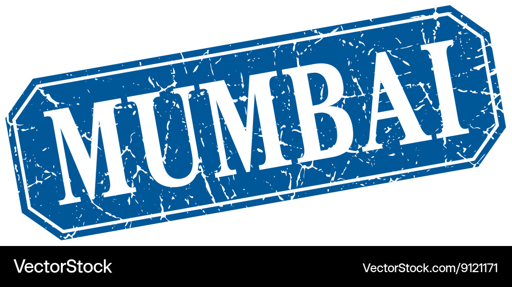 Mumbai blue square grunge retro style sign Vector Image
