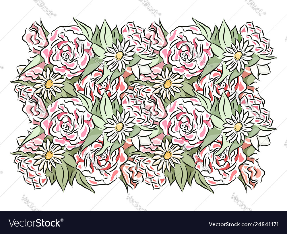 Rectangular card with delicate drawn flowers Vector Image