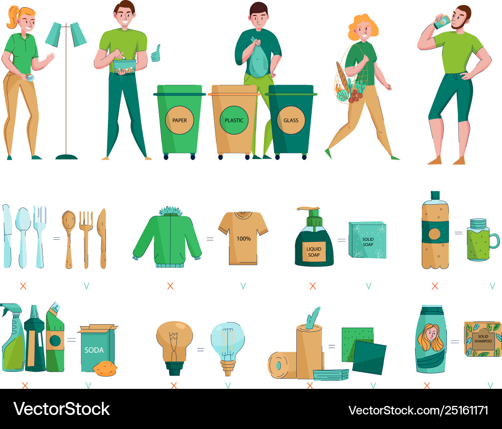 Zero waste sorting set Royalty Free Vector Image